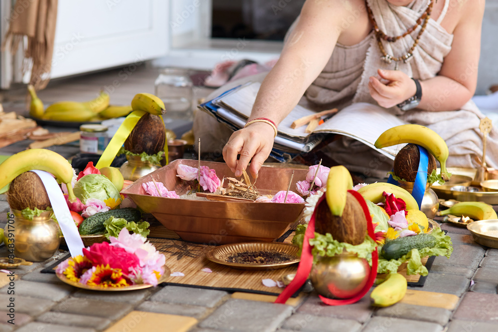Hindu wedding vivah Yagya Indian Yajna ritual. Indian vedic fire ...