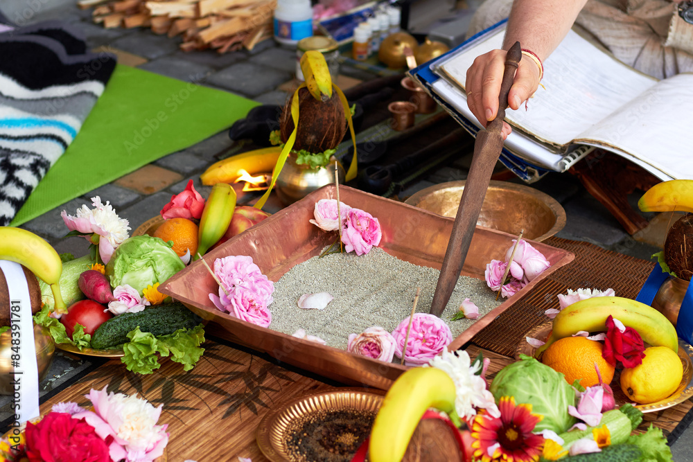 Hindu wedding vivah Yagya Indian Yajna ritual. Indian vedic fire ...