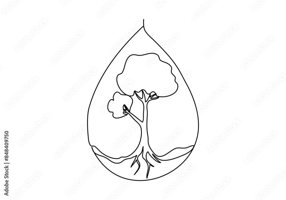 Tree in a drop of water. One line drawing vector illustration. Stock ...