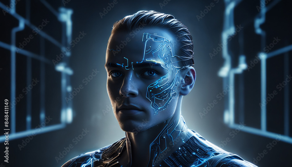 High-Tech Neural Interface on Human: Digital Art of Advanced AI, Brain-Computer Integration, and ...