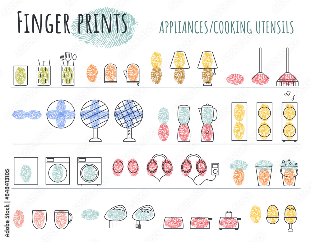 Fingerprint Art. Educational tasks for kids. How to Draw Appliances and ...