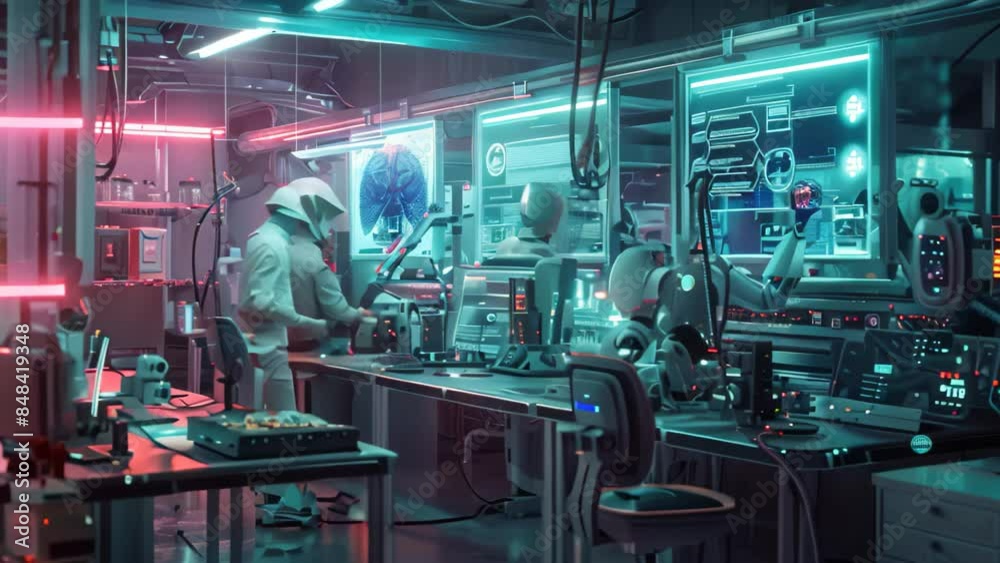 Futuristic Sci-Fi Laboratory Filled With Holographic Screens, An ...