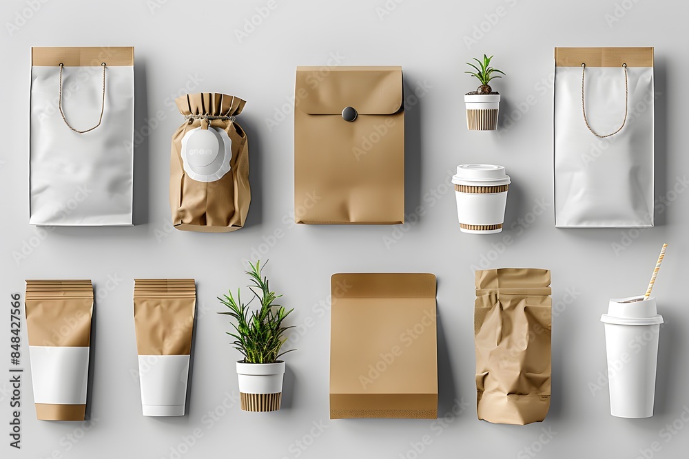 Clean packaging mockup set with boxes and bags, perfect for presenting ...