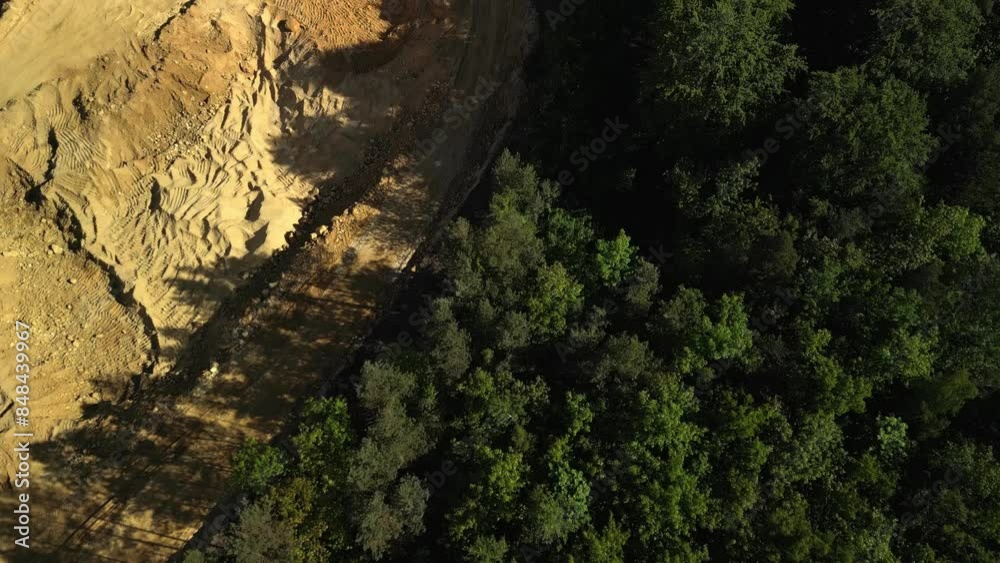Aerial view of sand quarry. Top view of a sand quarry. This aerial view ...