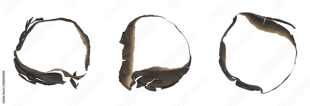 Set of isolated burnt edges of paper circles, round frame png burnt ...