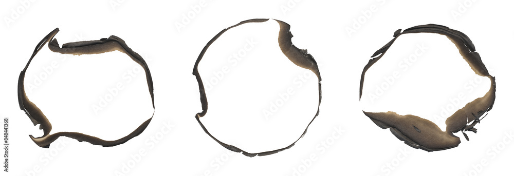 Set of isolated burnt edges of paper circles, round frame png burnt ...