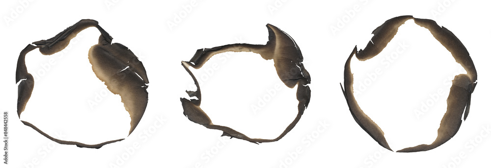 Set of isolated burnt edges of paper circles, round frame png burnt ...