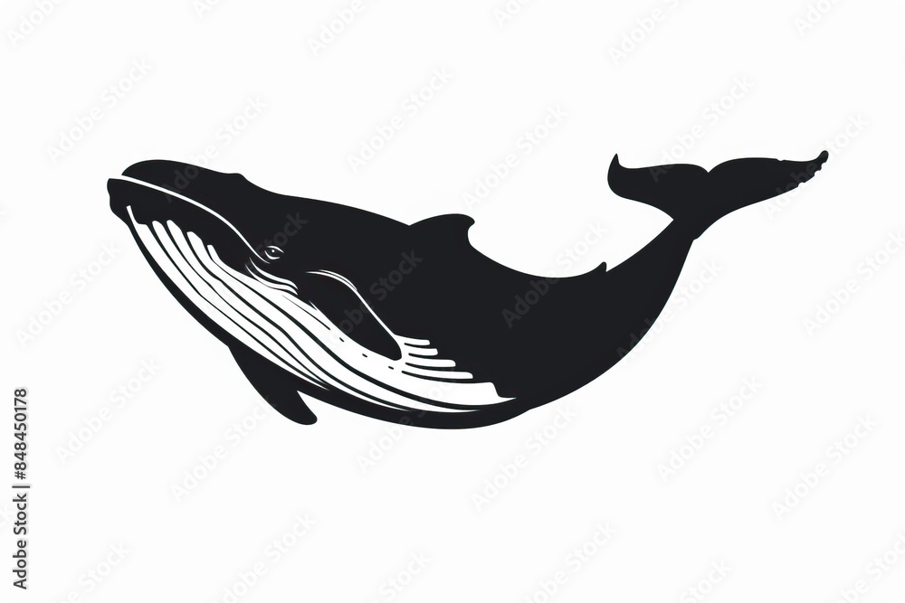 Vector illustration of a black and white whale in a minimalist style ...