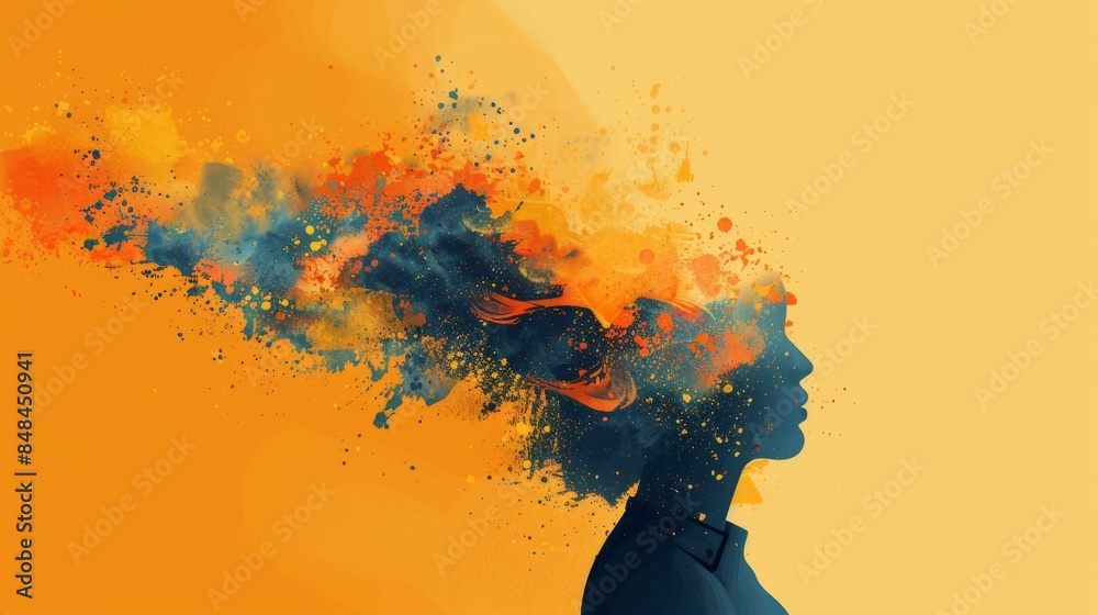 Horizontal banner. World ADHD Awareness Day. Head of a person on a ...