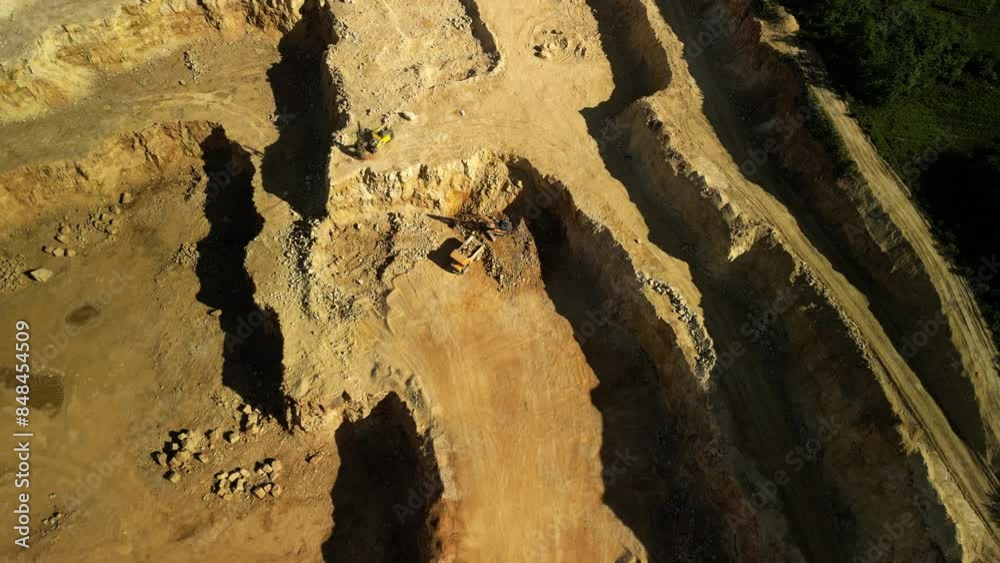Open-Pit Dolomite Quarry with Excavator in Operation This image ...