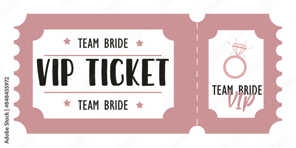 VIP Ticket for Team Bride in Pink. Wedding Invitation. Bachelorette ...
