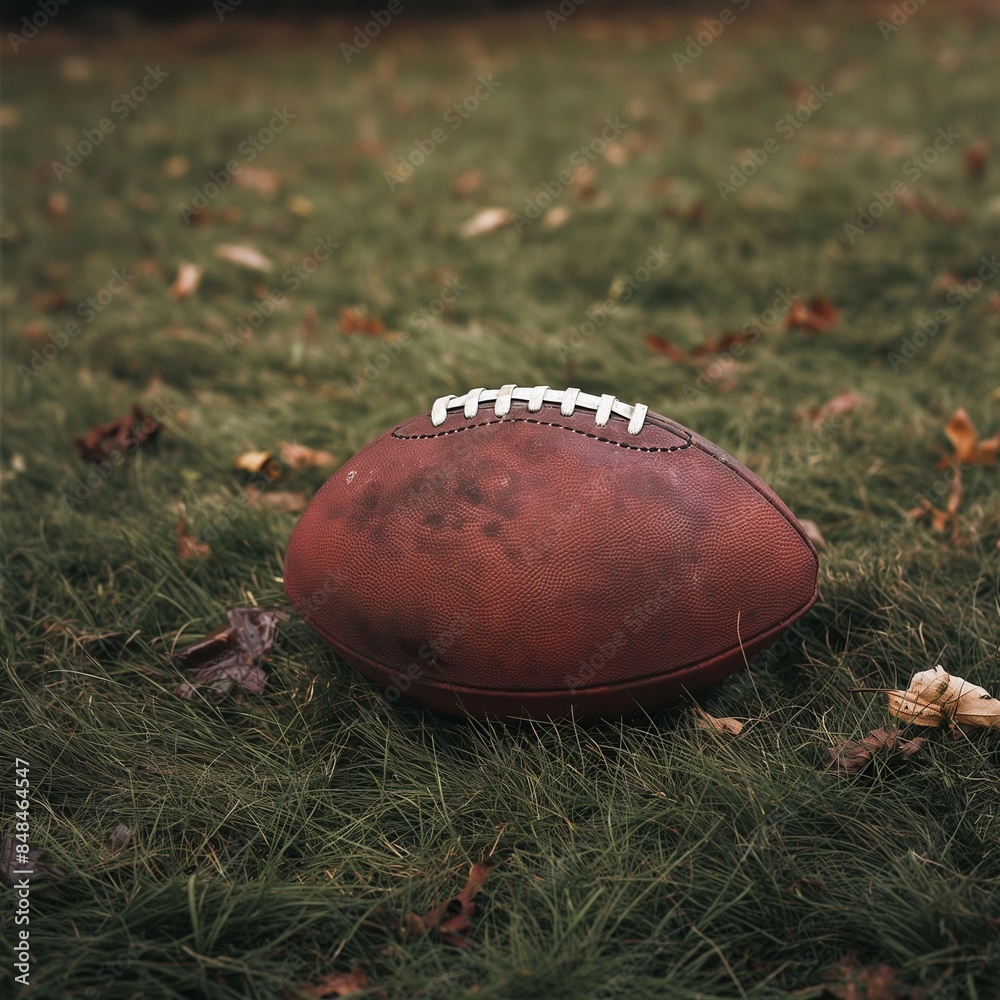 Vintage-style photograph of a football laying on the grass, capturing ...