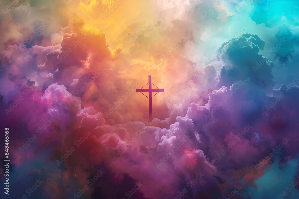 Jesus cross symbol on colorful clouds background. Generative AI ...