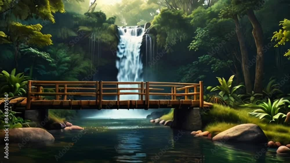the atmosphere of the beauty of a waterfall and old wood in the middle ...