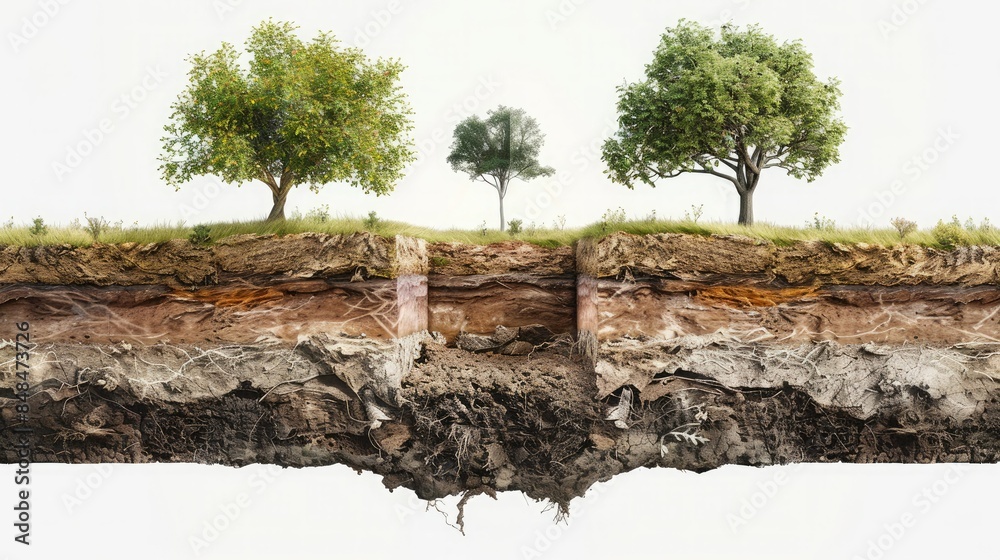 Cross section of soil showing different layers and textures, trees ...