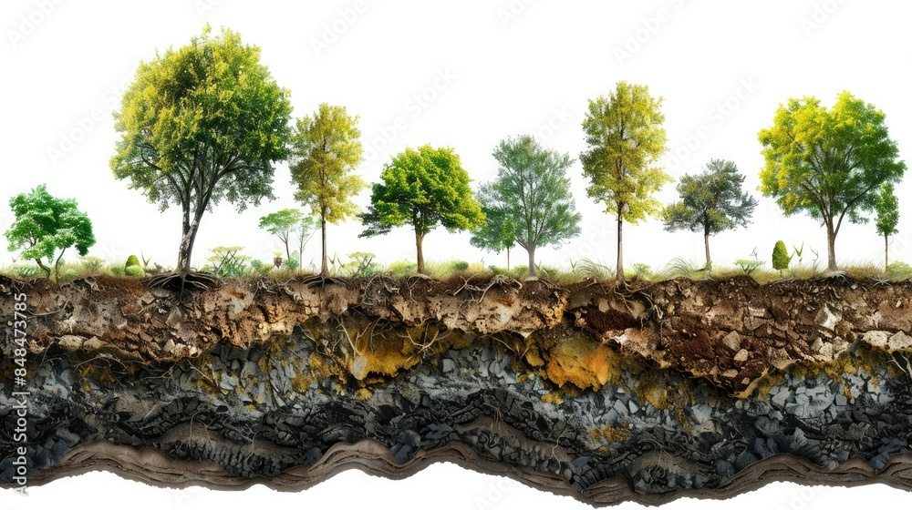 Cross section of soil showing different layers and textures, trees ...