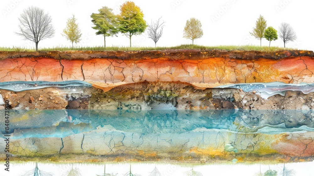 Cross section of soil showing different layers and textures, trees ...