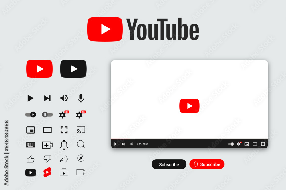 Youtube video app UI, realistic vector template Stock Vector | Adobe Stock