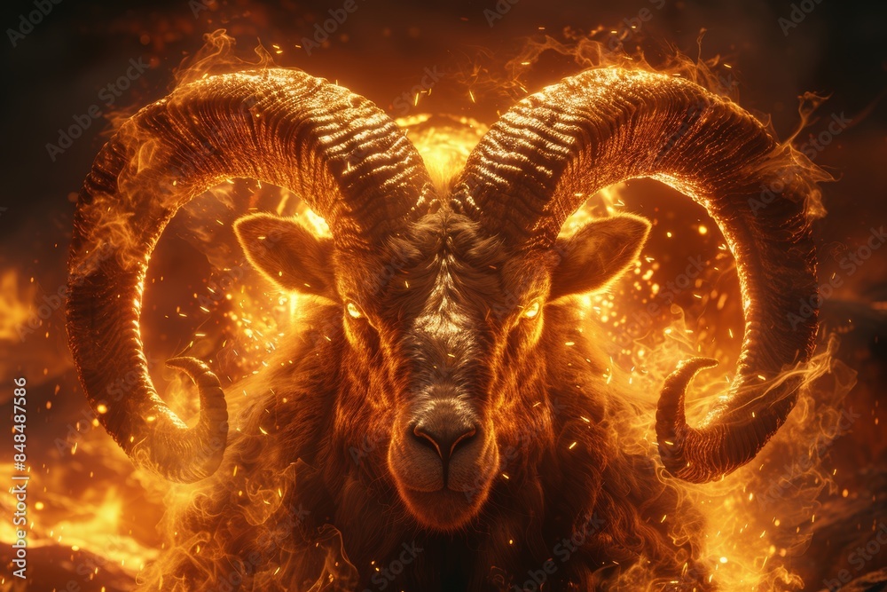Fire Ram With Enigmatic Symbol in Flames wallpaper Stock Photo | Adobe ...