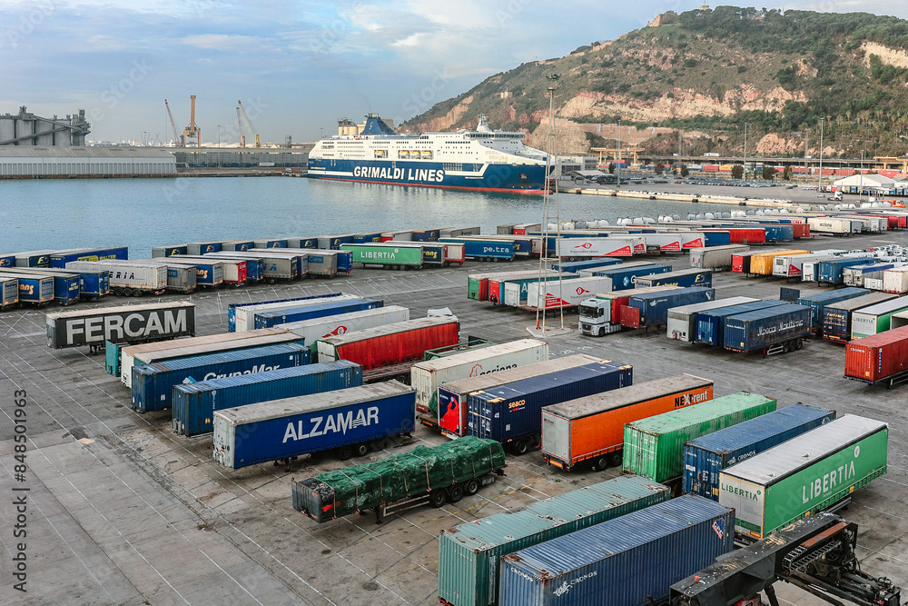 Barcelona, Spain - December 1, 2023: Panoramic view of cargo port in ...