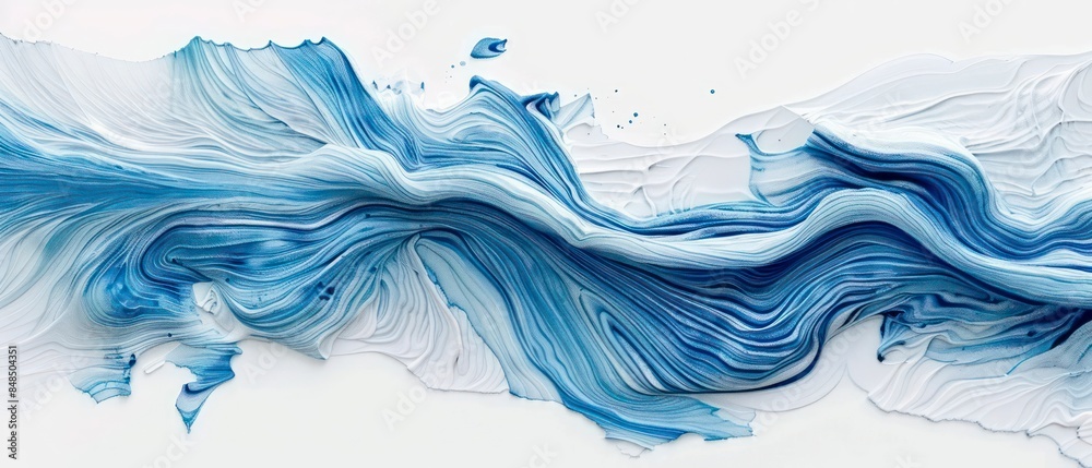 blue wavy ribbon made of paint, gracefully flowing across a crisp white ...