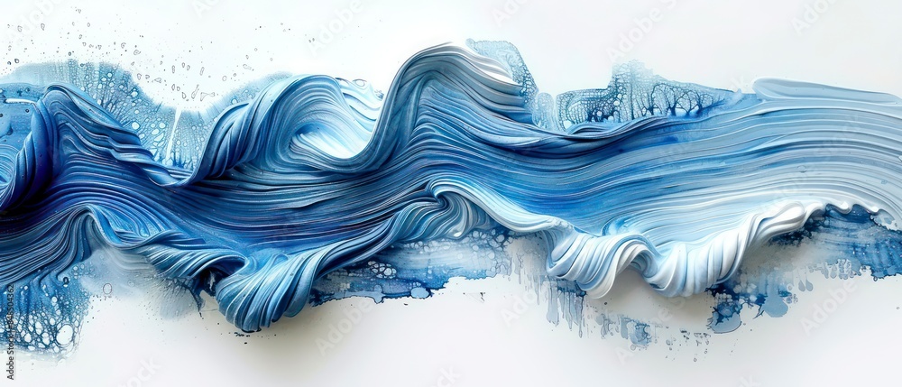 blue wavy ribbon made of paint, gracefully flowing across a crisp white ...