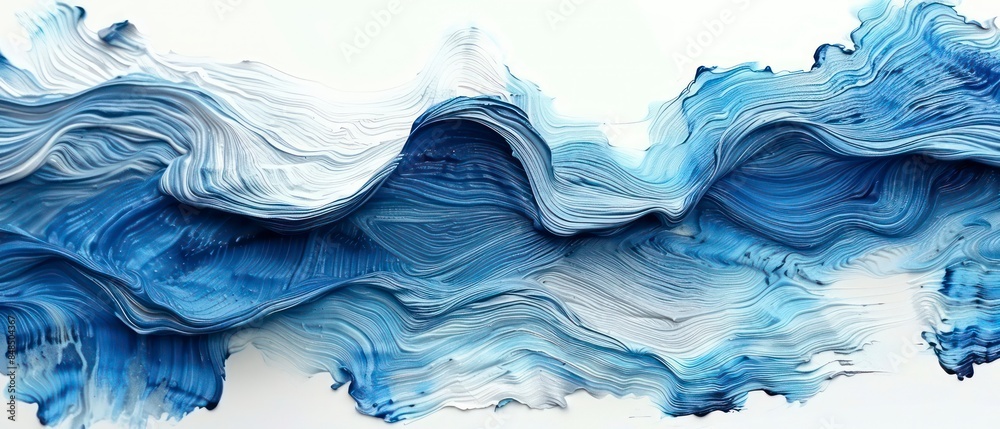blue wavy ribbon made of paint, gracefully flowing across a crisp white ...