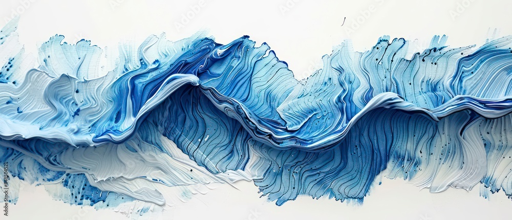 blue wavy ribbon made of paint, gracefully flowing across a crisp white ...