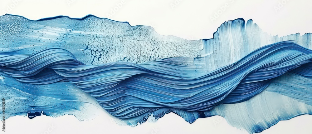 blue wavy ribbon made of paint, gracefully flowing across a crisp white ...