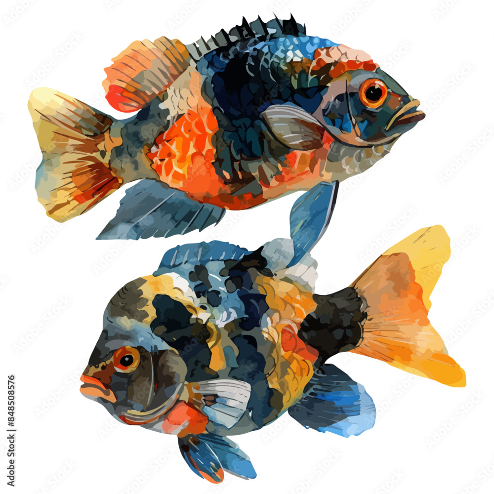 Watercolor clipart vector of a Oscar fish, isolated on a white ...