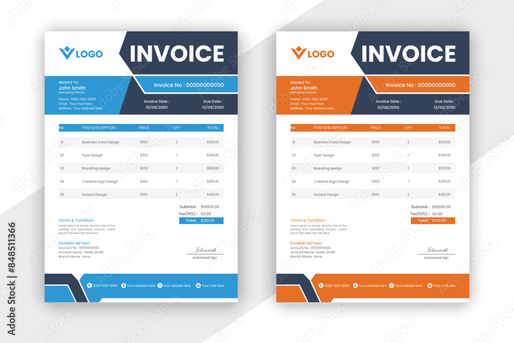 Professional Invoice Template, bill, tax, subtotal, calculation, total ...