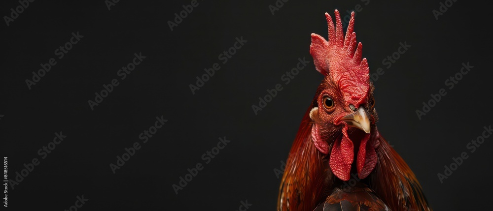 Rooster, an iconic symbol of rural life, distinguished by its vibrant ...