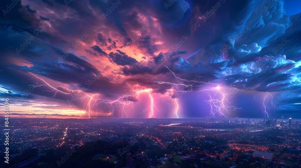 The spectacular display of multiple lightning strikes in the sky over a ...