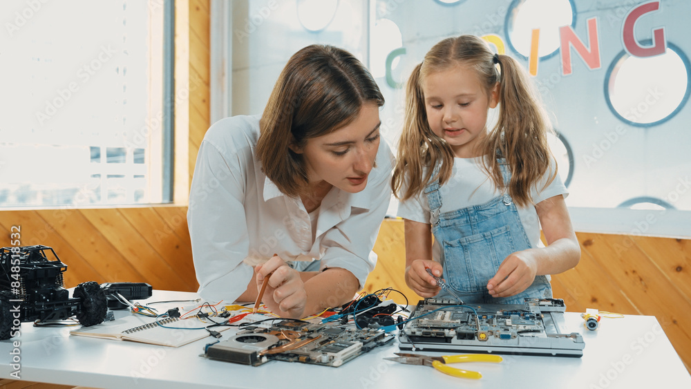 Young smart caucasian teacher teaching students about part of ...