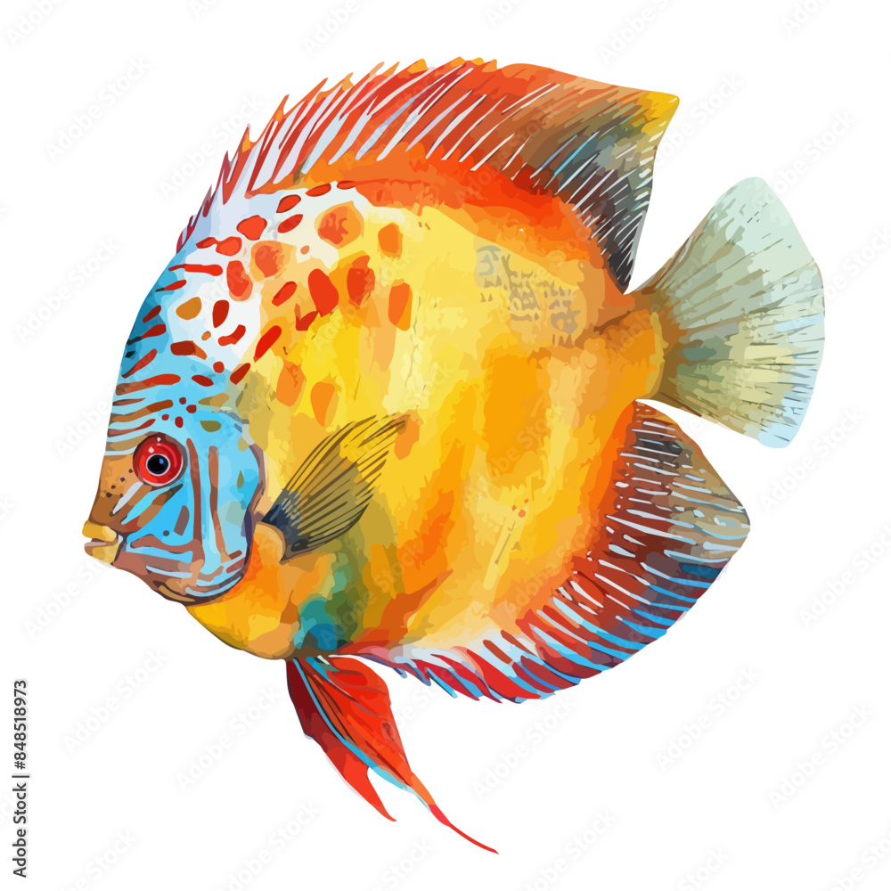 Vettoriale Stock Watercolor Vector painting of a discus fish, isolated ...