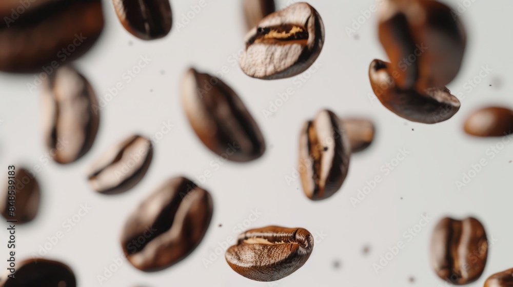 Roasted coffee beans floating in the air on white background, perfect ...