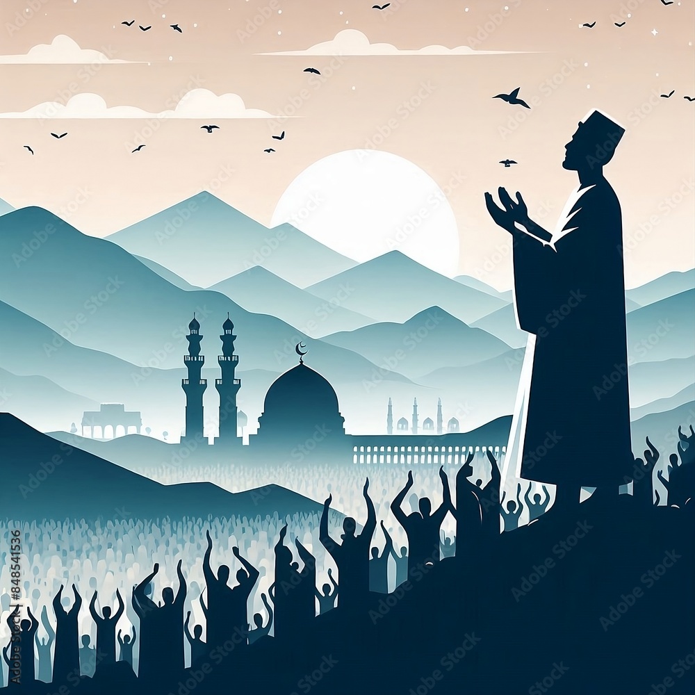 Islamic hajj pilgrimage concept Eid ul Adha or Umrah for Muslims in ...