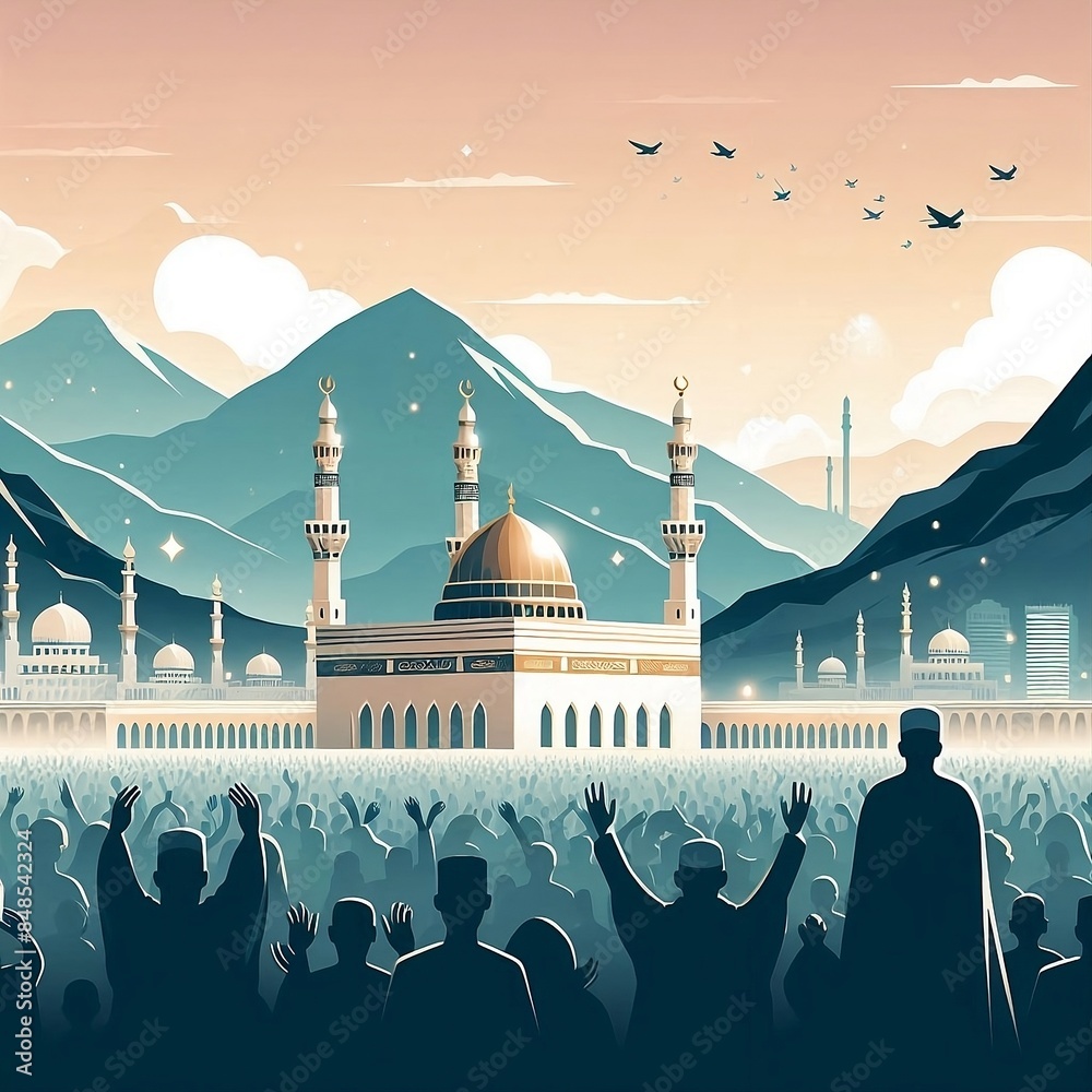Islamic hajj pilgrimage concept Eid ul Adha or Umrah for Muslims in ...