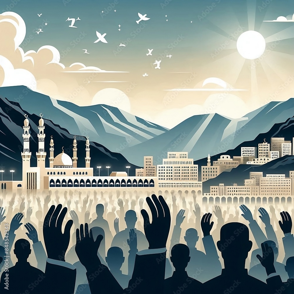 Islamic hajj pilgrimage concept Eid ul Adha or Umrah for Muslims in ...