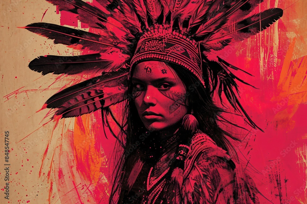 Poster American Indian girl wearing traditional costume and jewelry ...
