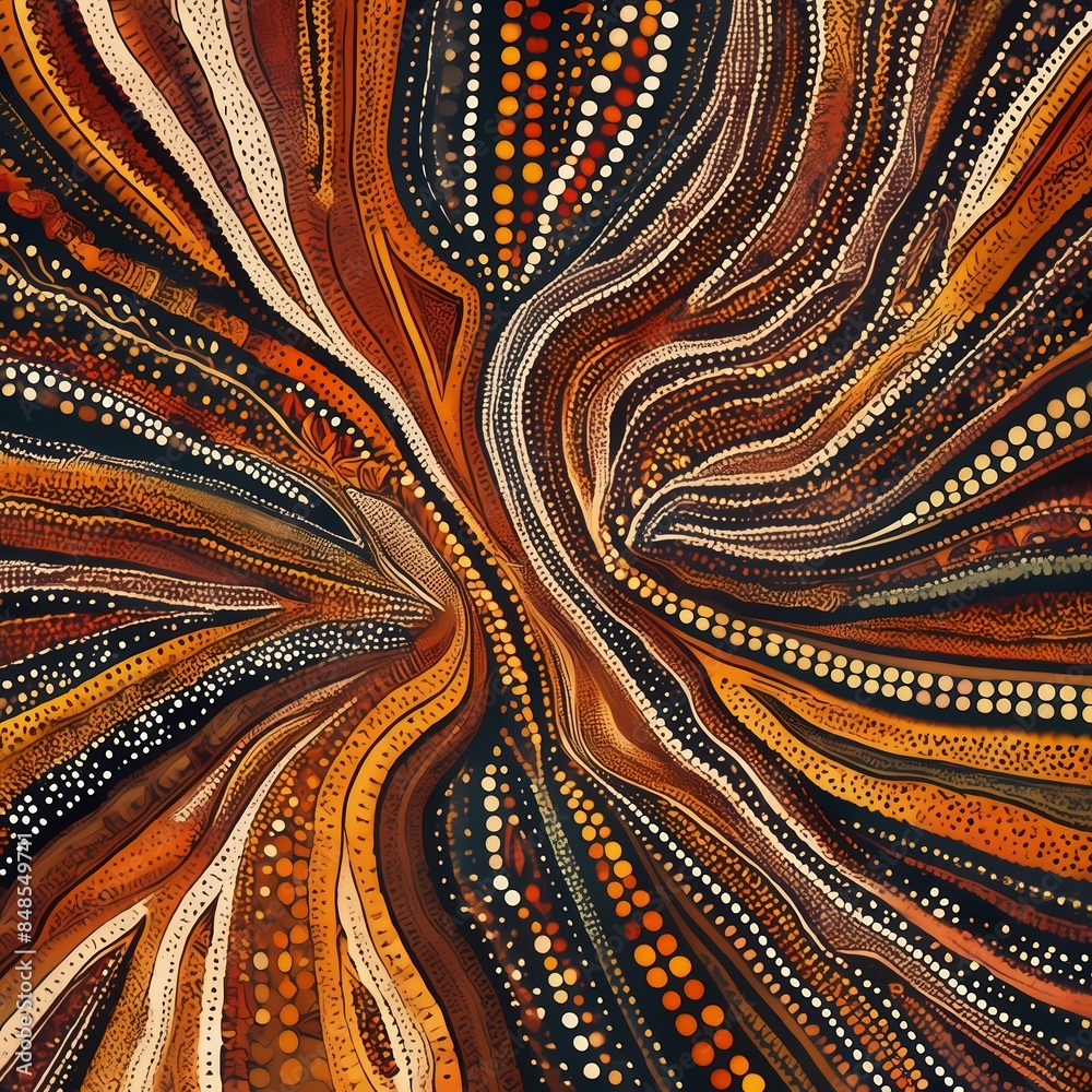 Art inspired by ancient Australian bark paintings, featuring diverse ...