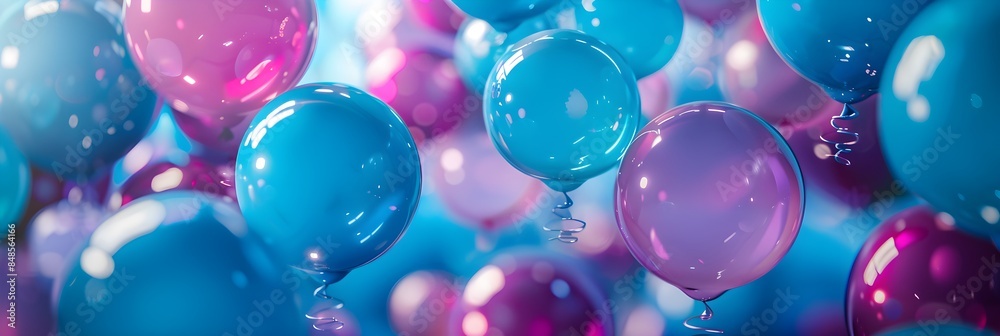 Blue, Violet and Turquoise Balloons Floating in the Air. Fun, Birthday ...