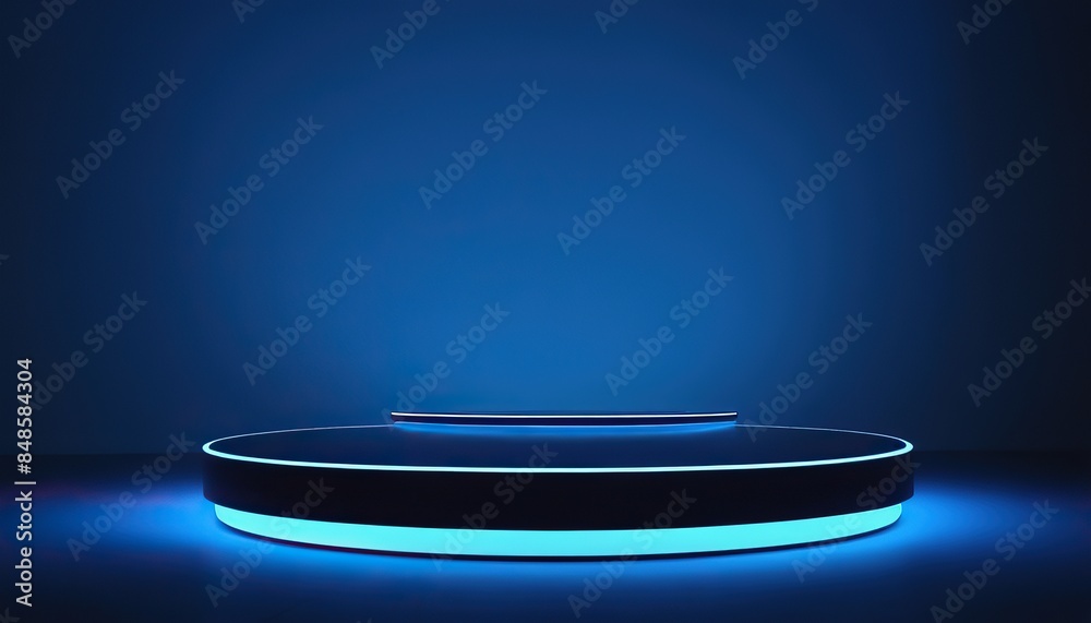 3D rendering of a blue glowing stage with spotlights The stage is made ...