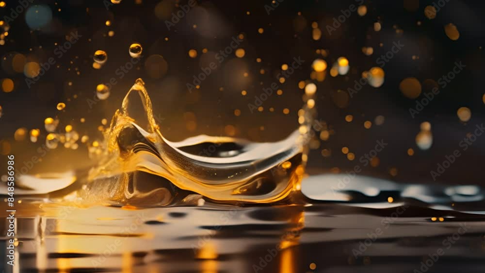 A cascade of sunflower oil droplets flowing gracefully down a glass ...