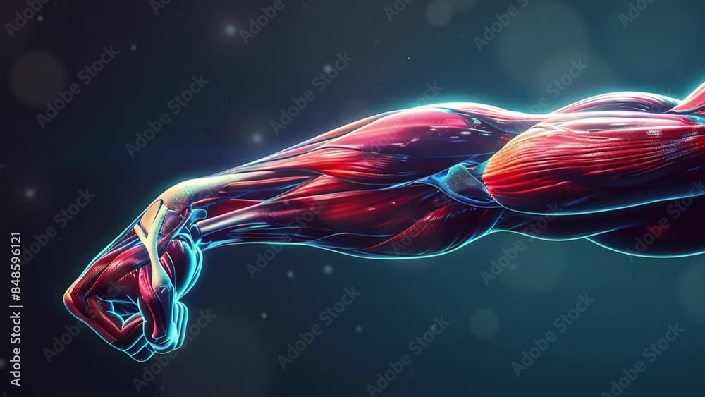Muscular Arm with Highlighted Biceps and Triceps. Detailed muscle ...