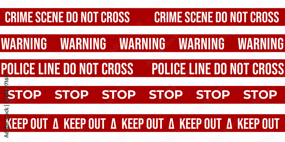 Realistic Crime scene danger tape. Crime scene red tape set. Isolated ...