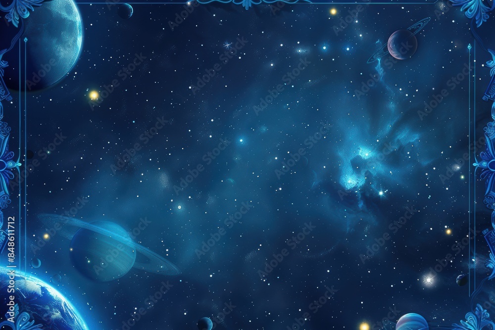 Border design with star clusters and planets, creating a captivating ...