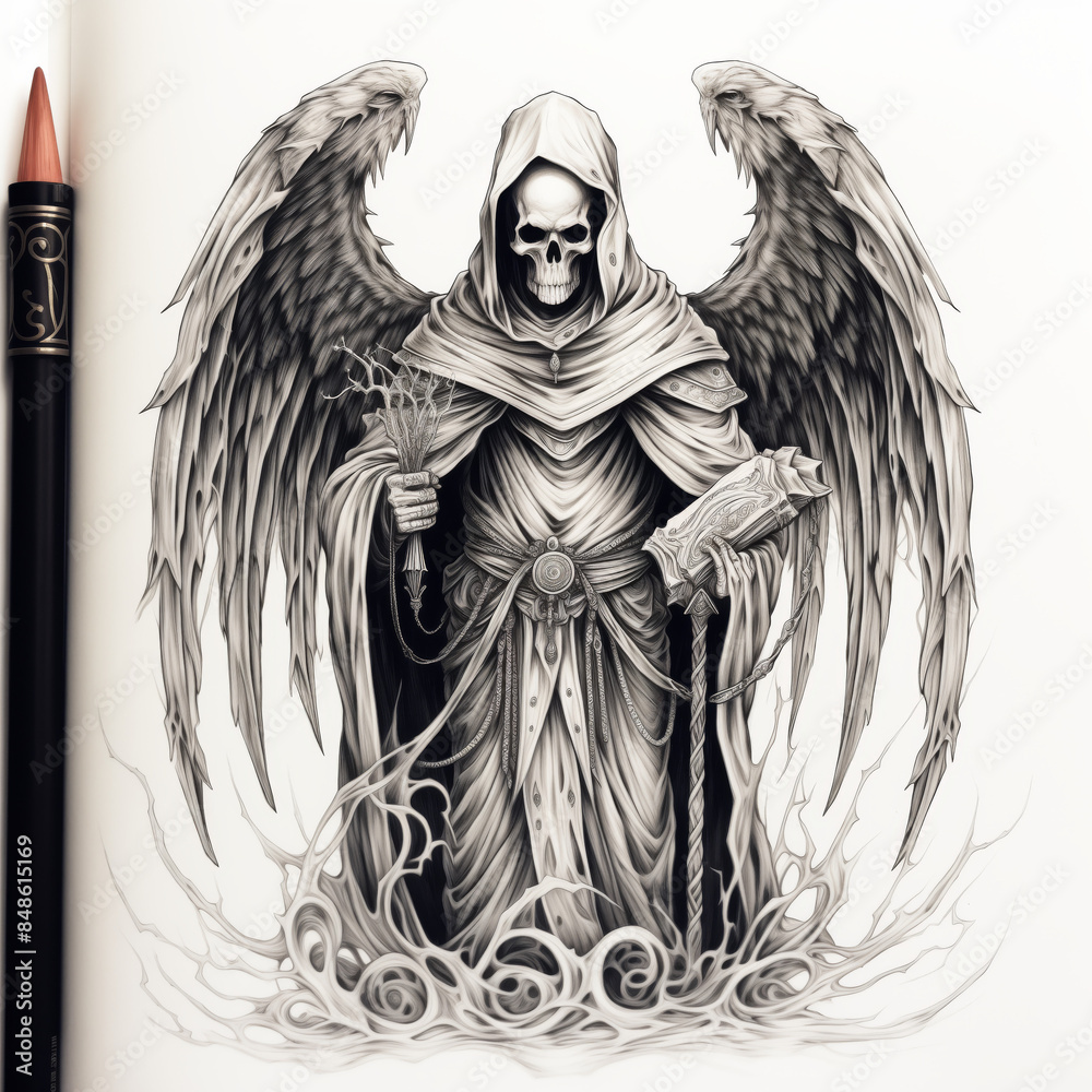 Azrael angel of death tattoo idea Stock Illustration | Adobe Stock