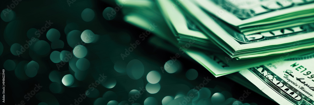 Deep Green Background with Dollar Bill Texture: Banner for Luxury and ...