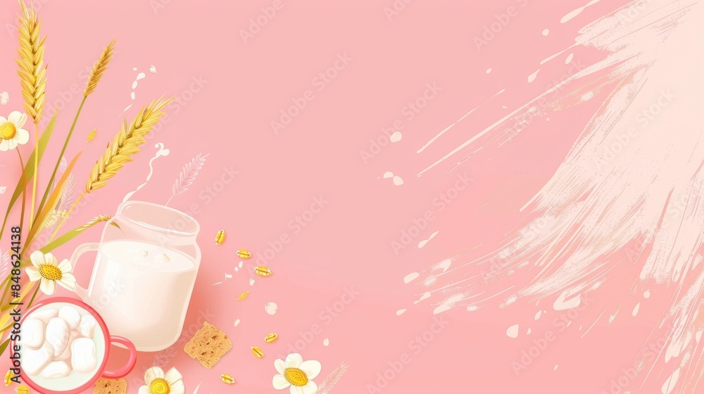 Border design with illustrations of dairy products and wheat sheaves ...